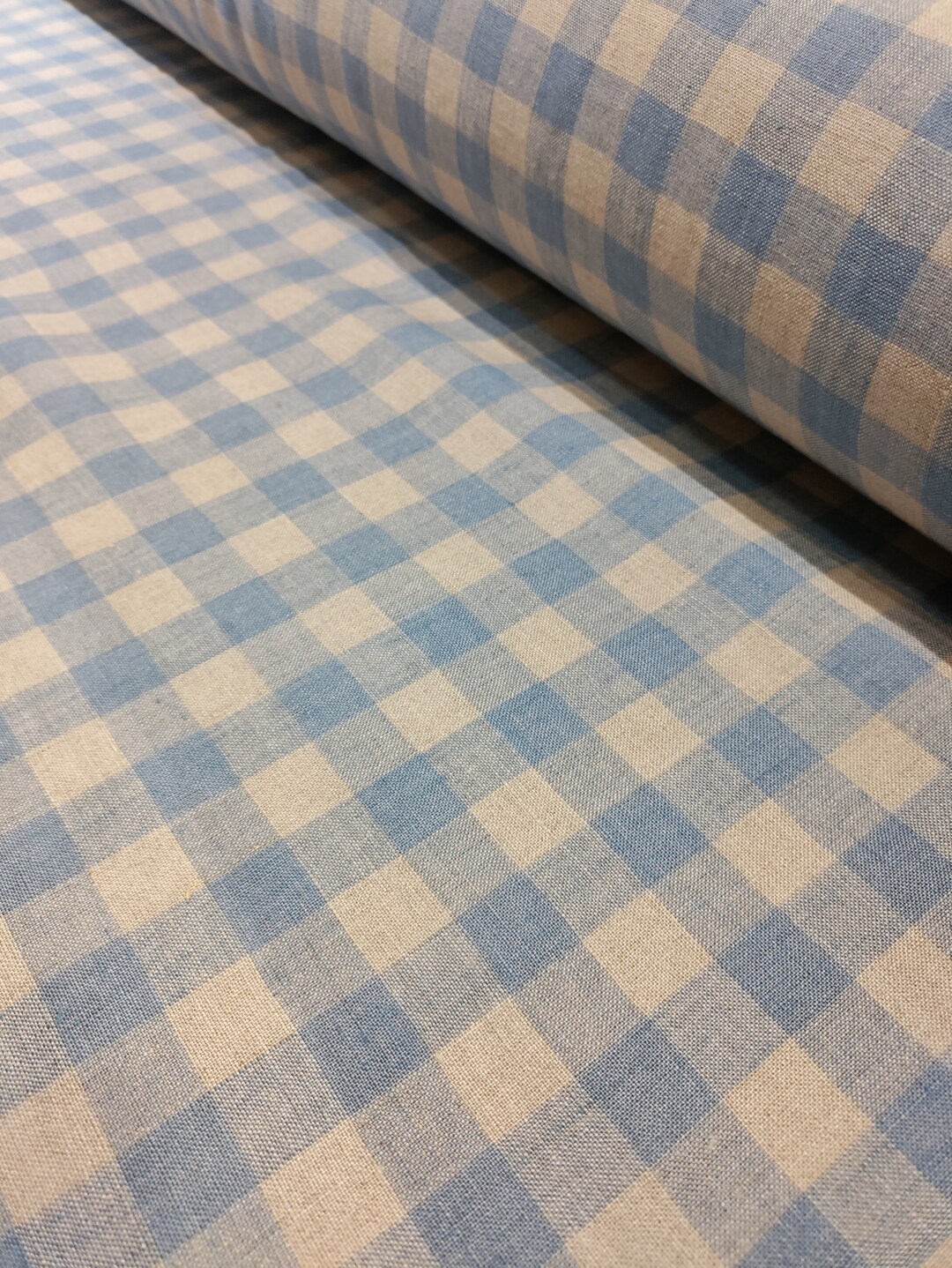 Blue Washed Linen Check Fabric Fabric Sold by the Metre - Etsy UK