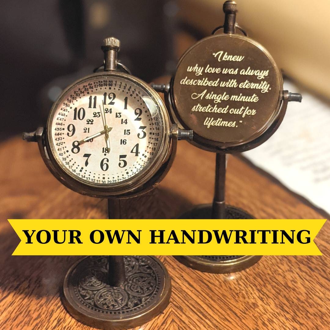 Vintage Table Clock, Handwriting Gift, Personalized Gift for Birthday ...