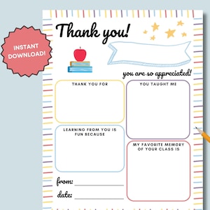Teacher Appreciation Printable | Thank You Note | Card | Teacher ...