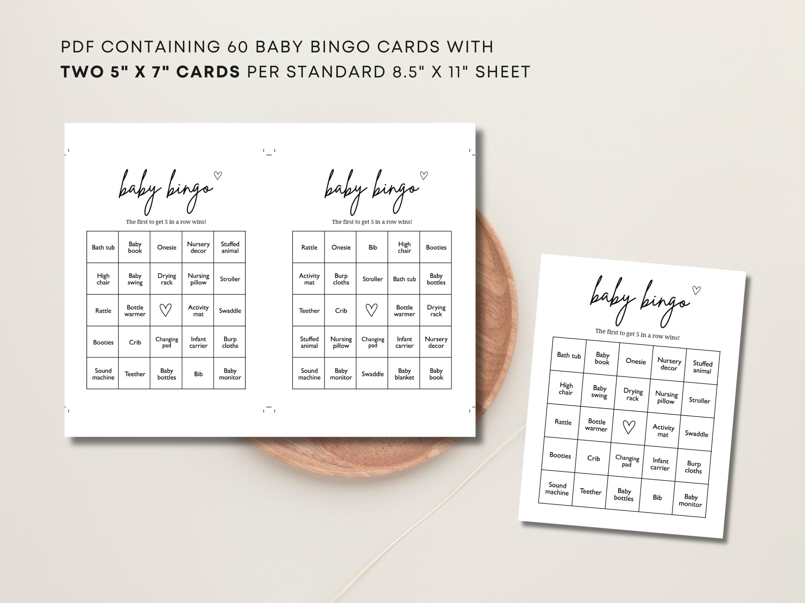 60 Prefilled Baby Shower Bingo Cards, Printable Baby Bingo Game, Unique ...