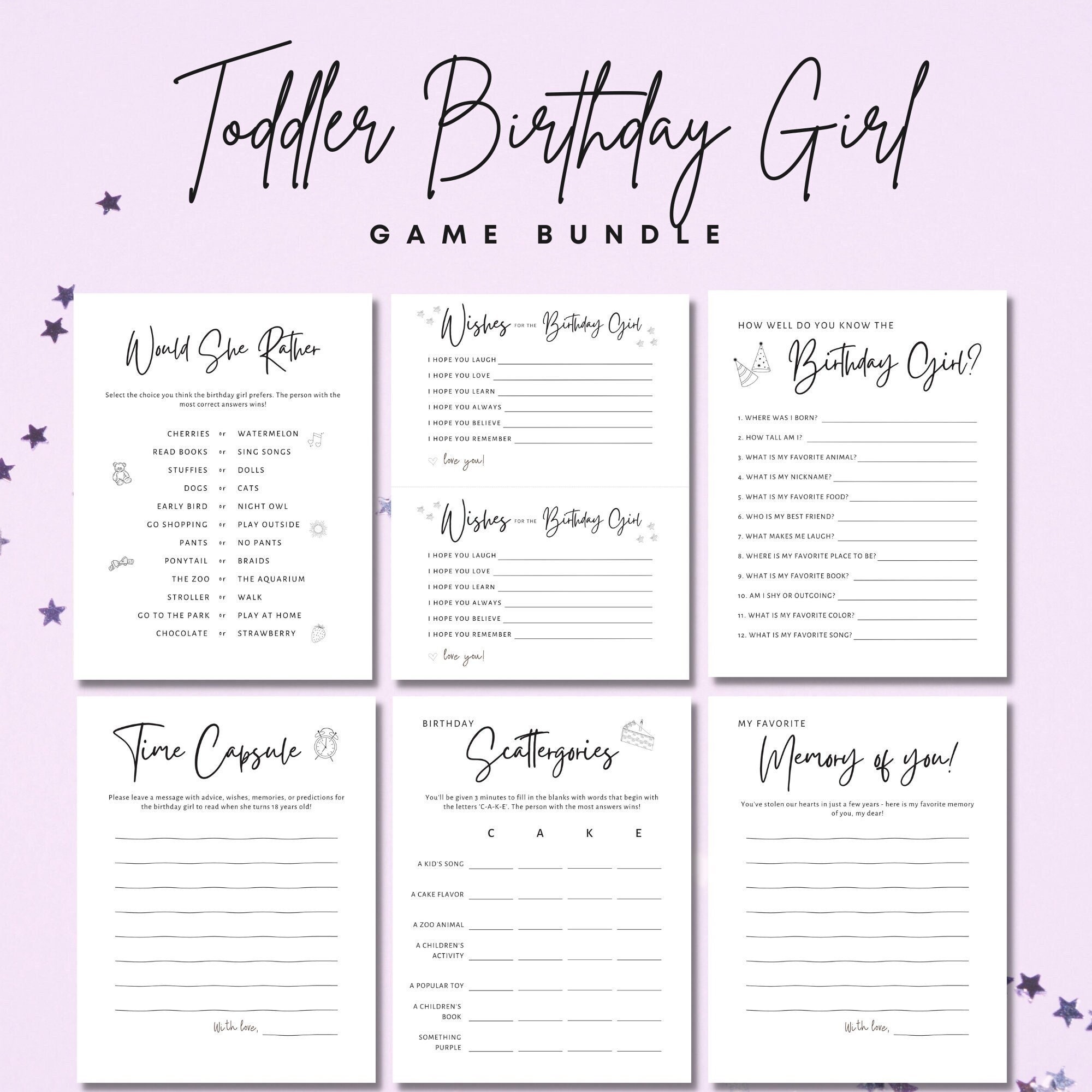 Toddler Birthday Girl Printable Games | Little Girl Bday Game Bundle ...