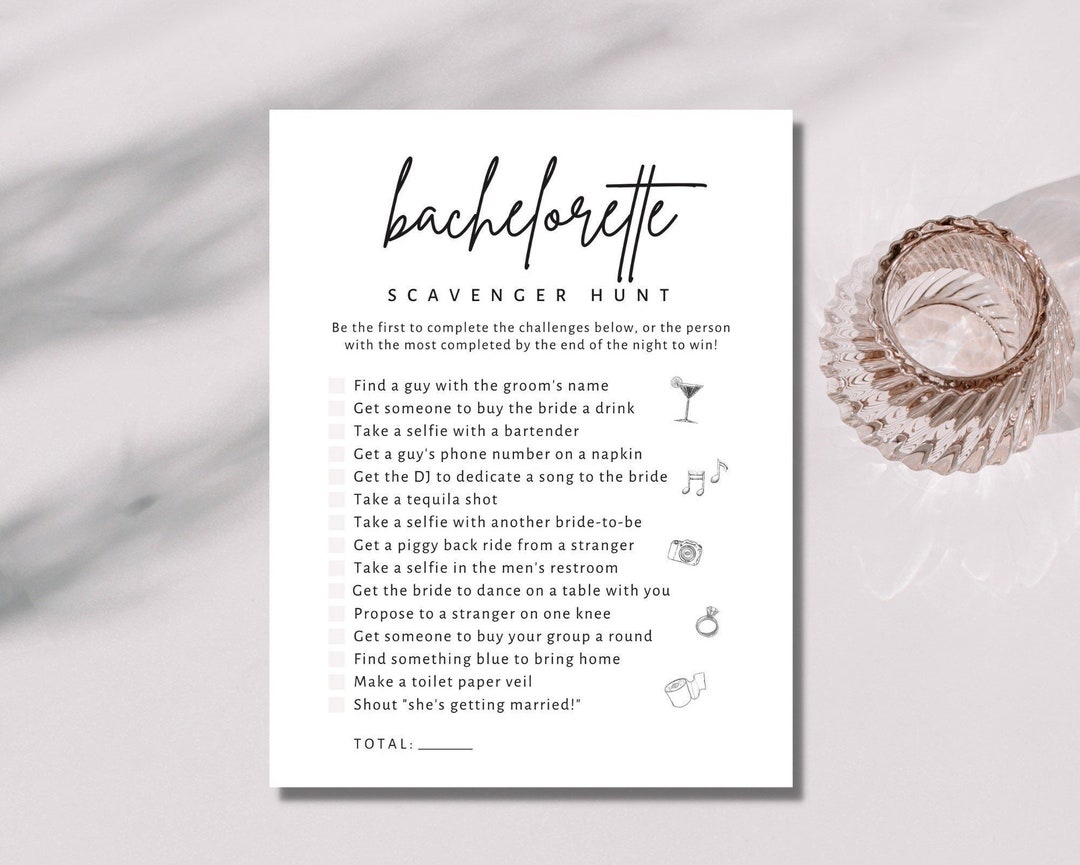 Bachelorette Party Game Printable Scavenger Hunt Bach Minimalistic ...