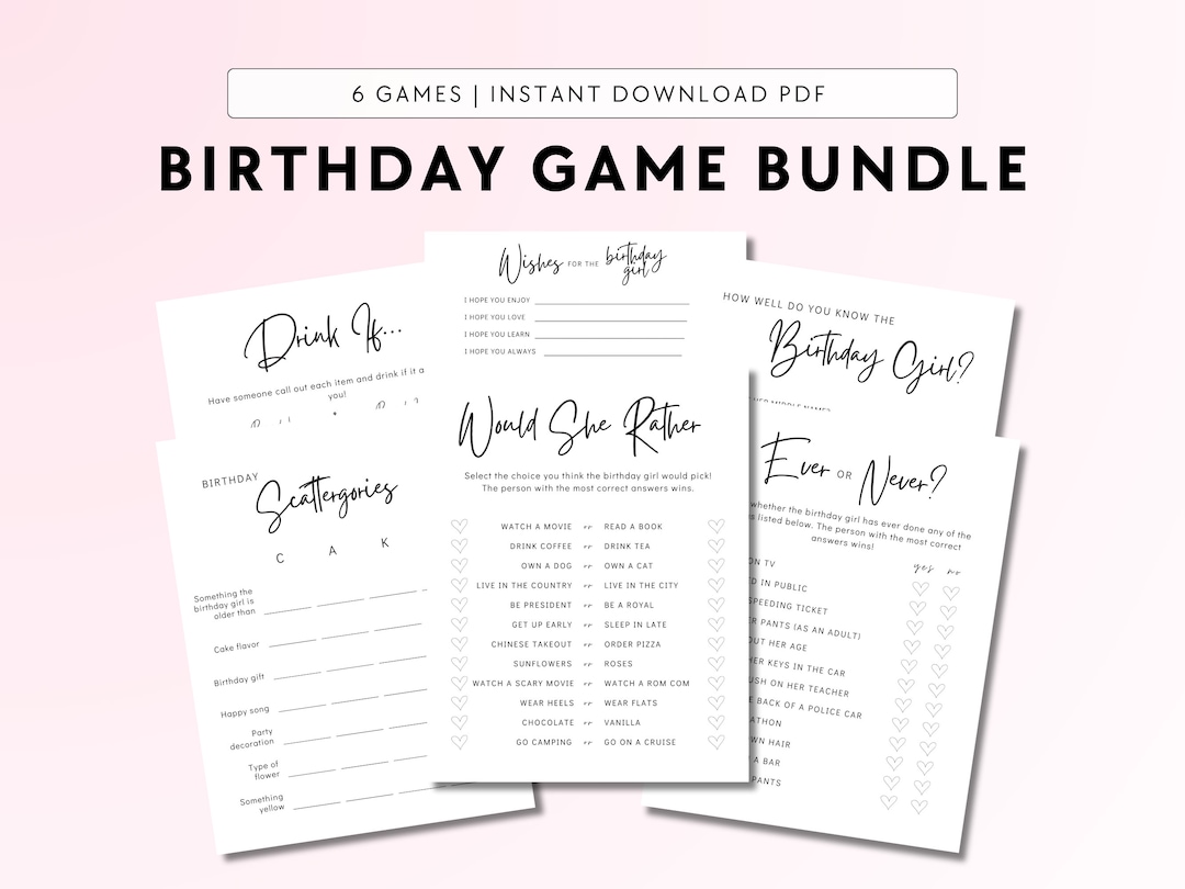 Printable Birthday Games for Her | Bday Bundle | Girl | 21st 30th 40th ...