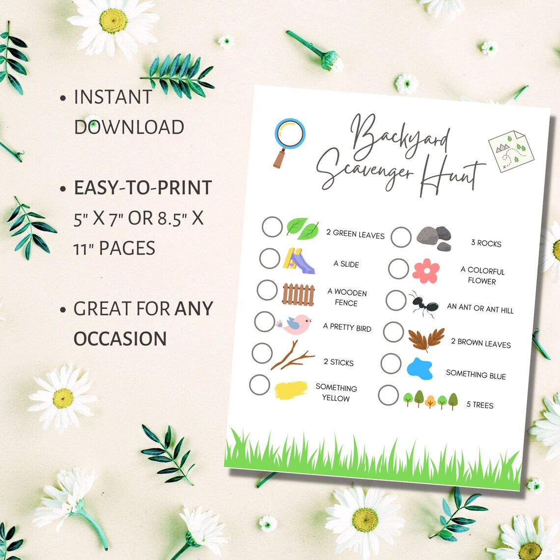 Backyard Scavenger Hunt Game Kids Summer Printable Outdoor Treasure ...