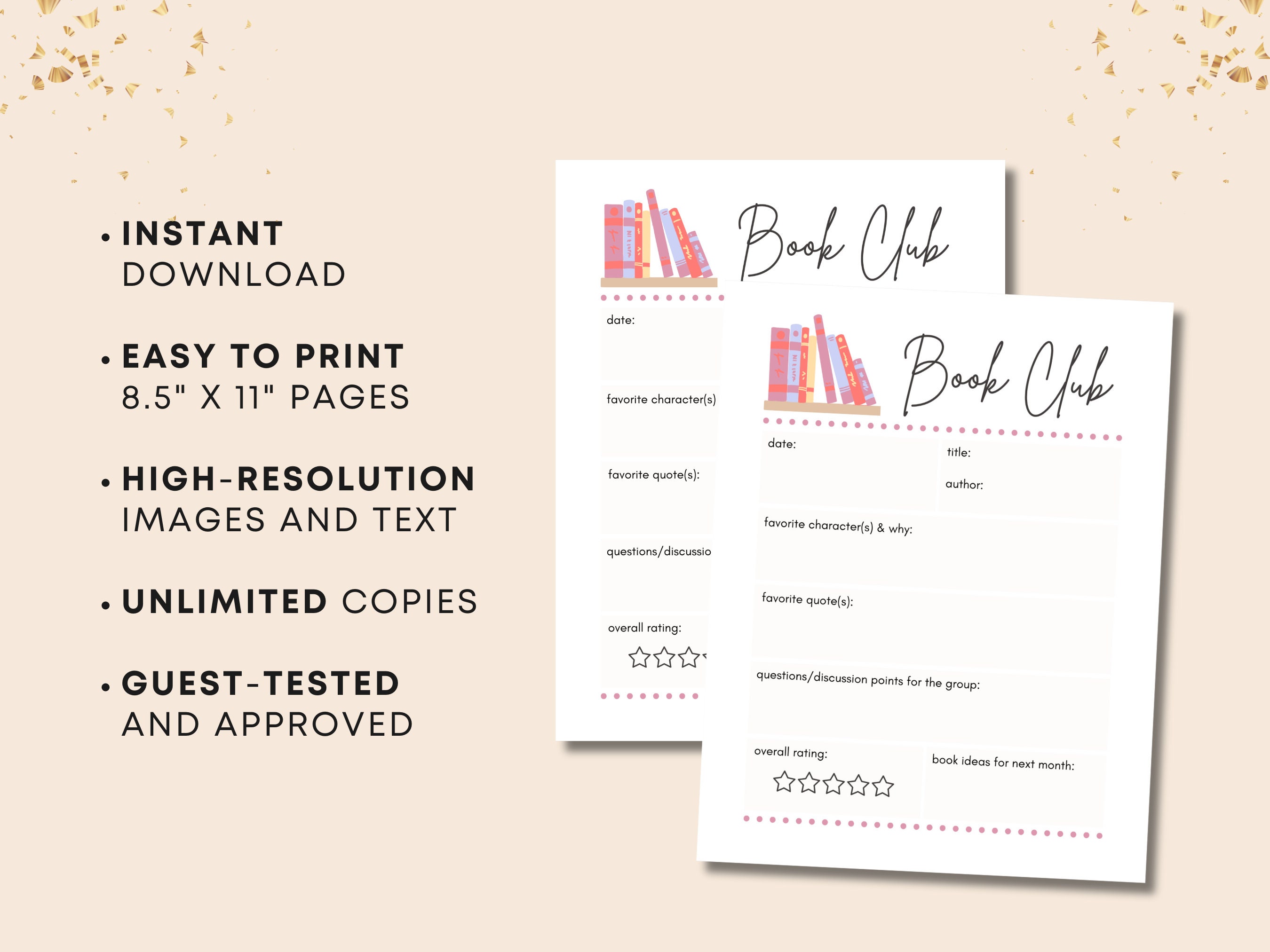 Book Club Printable Book Discussion Question Guide Book Review Modern ...