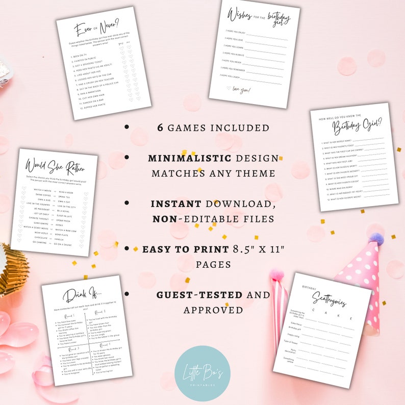 Birthday Games for Her Printable Bday Game Bundle Birthday - Etsy