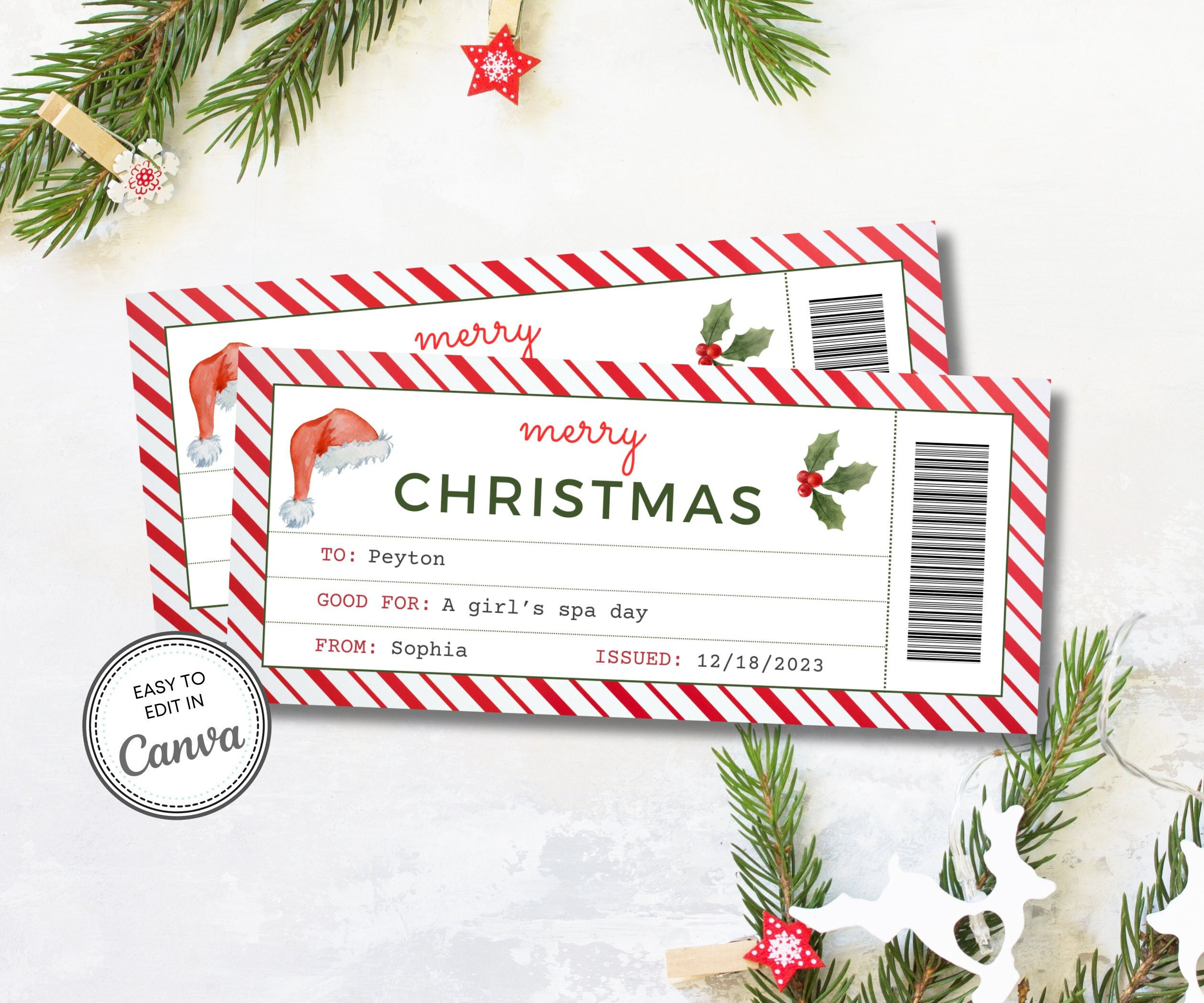 Christmas Gift Voucher Custom Ticket Template Santa Voucher Holiday ...