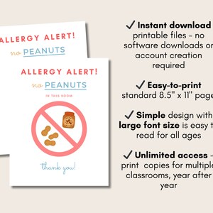 Peanut Allergy Alert Sign: Classroom, Daycare, School (PDF & PNG) - Etsy