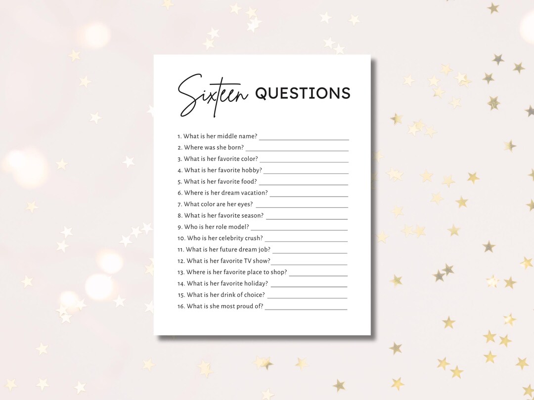 Sixteen Questions Birthday Game for Her, Sweet 16 Sixteenth Bday ...