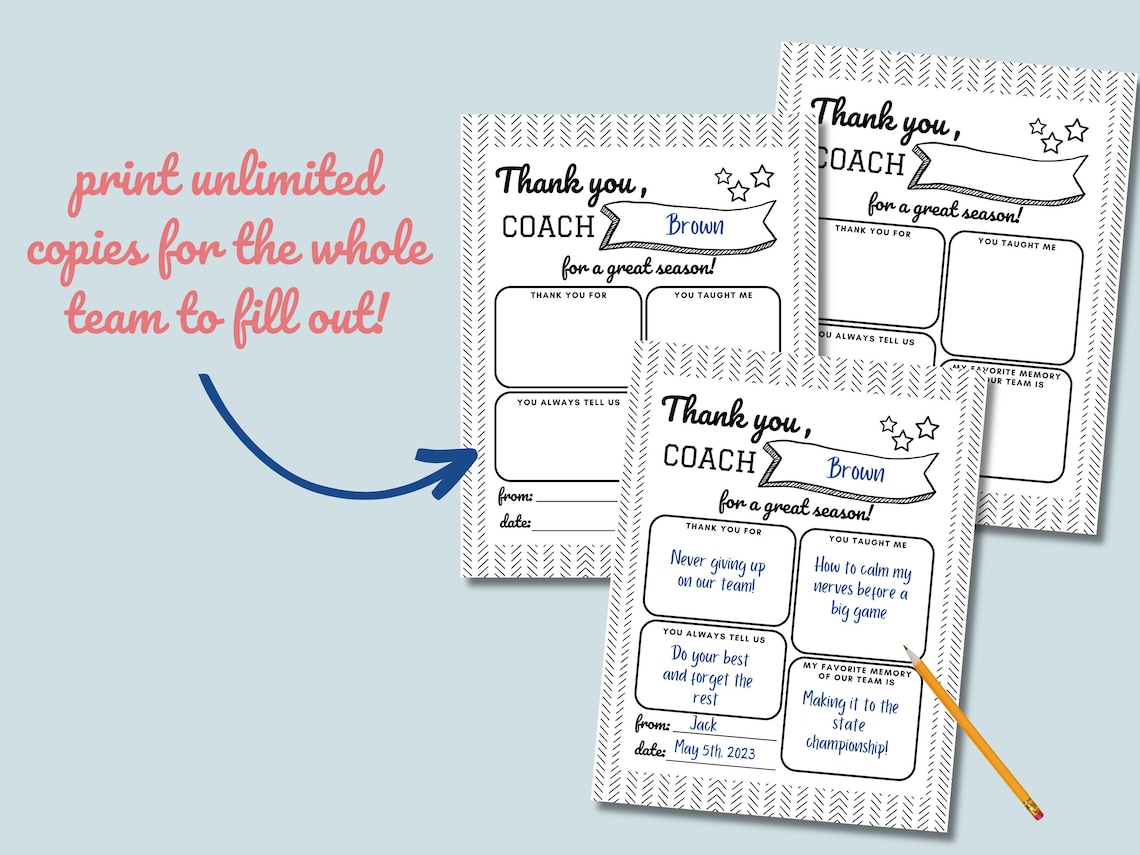 Coach Appreciation Thank You Printable Thanks Coach Note Card Instant ...