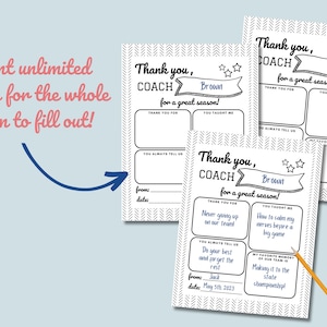 Coach Appreciation Thank You | Printable | Thanks Coach | Note Card ...