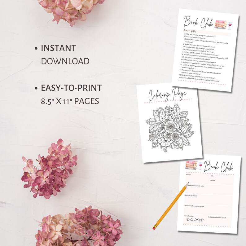 Book Club Printable Bundle: Discussion Starters, Review Sheet, Coloring ...