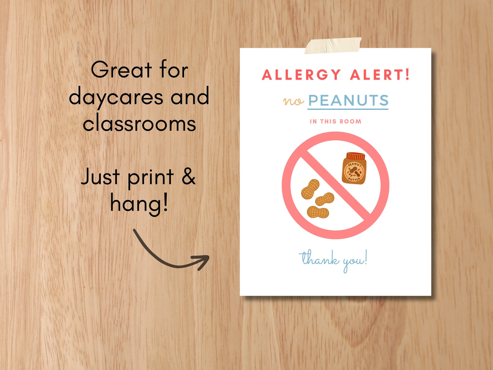 Peanut Allergy Alert Sign: Classroom, Daycare, School (PDF & PNG) - Etsy