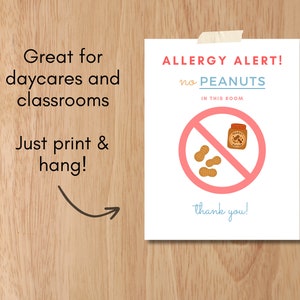 Peanut Allergy Alert Sign: Classroom, Daycare, School (PDF & PNG) - Etsy