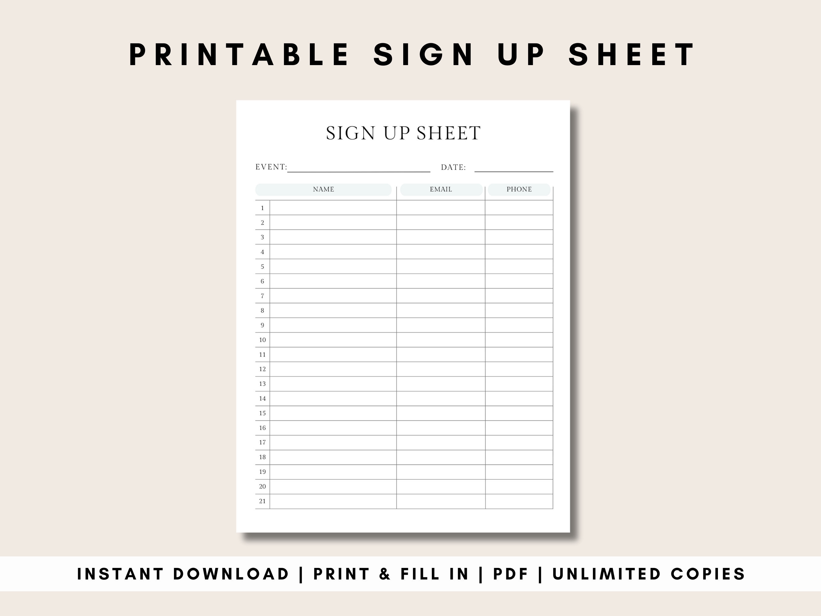 Meeting Sign In Sheets Printable Meeting Sign In Sheet Etsy