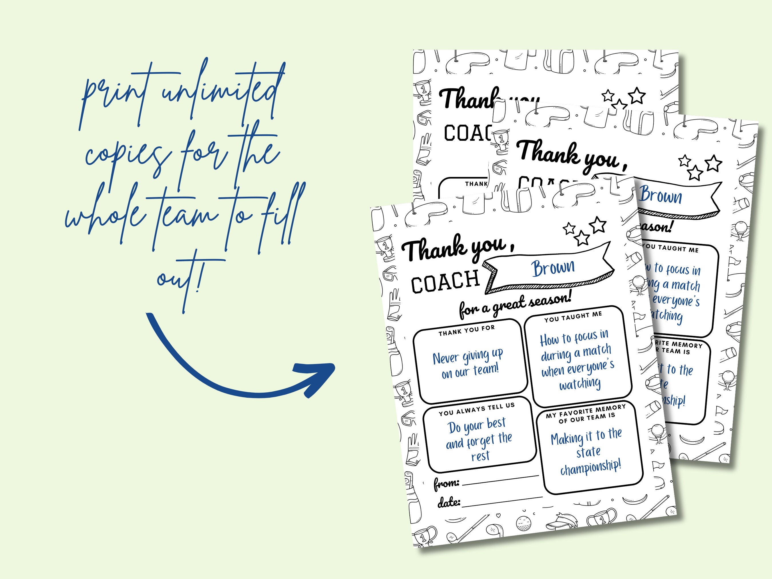 Golf Coach Appreciation Printable Thank You Note Card Coach - Etsy