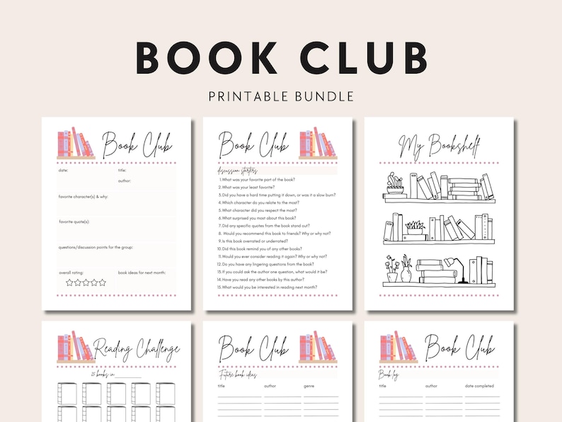 Book Club Printable Bundle: Discussion Questions, Reading Log (PDF) - Etsy
