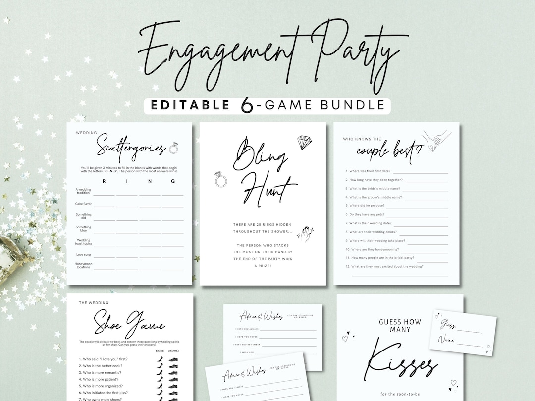 Editable Engagement Party Games, Printable Bundle, Engaged, Couples ...