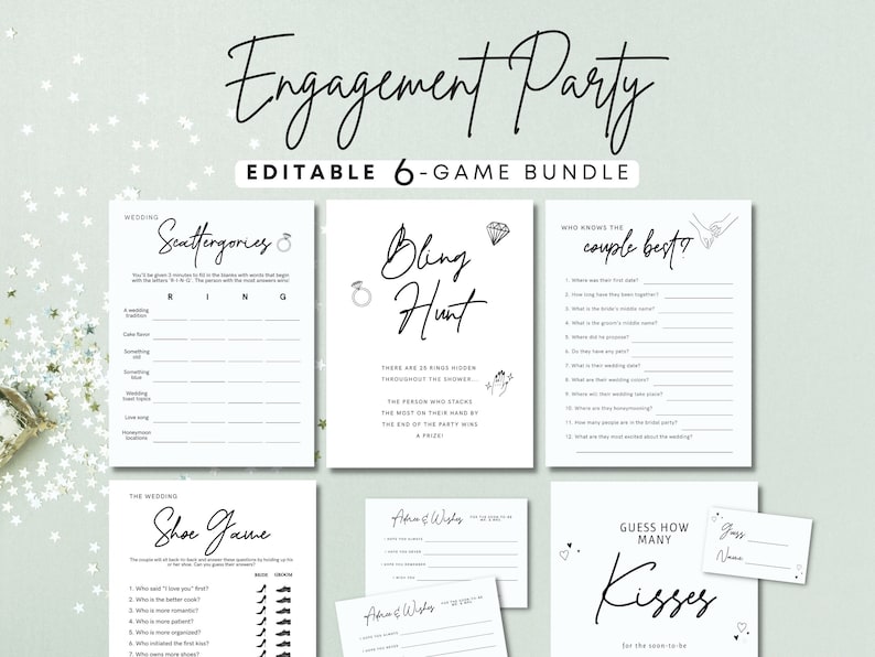 Editable Engagement Party Games, Printable Bundle, Engaged, Couples ...