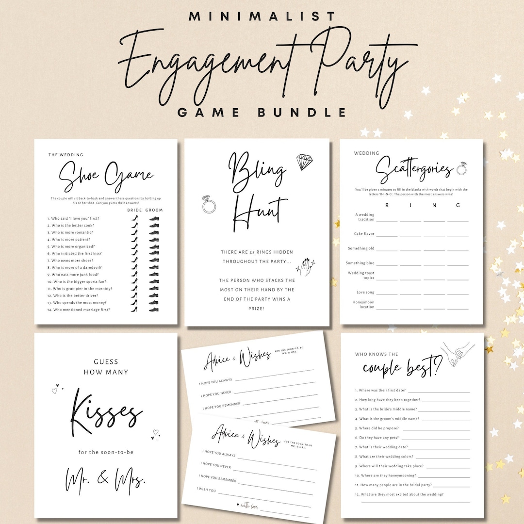 Minimalist Engagement Party Games Printable Bundle | Proposal Pack ...