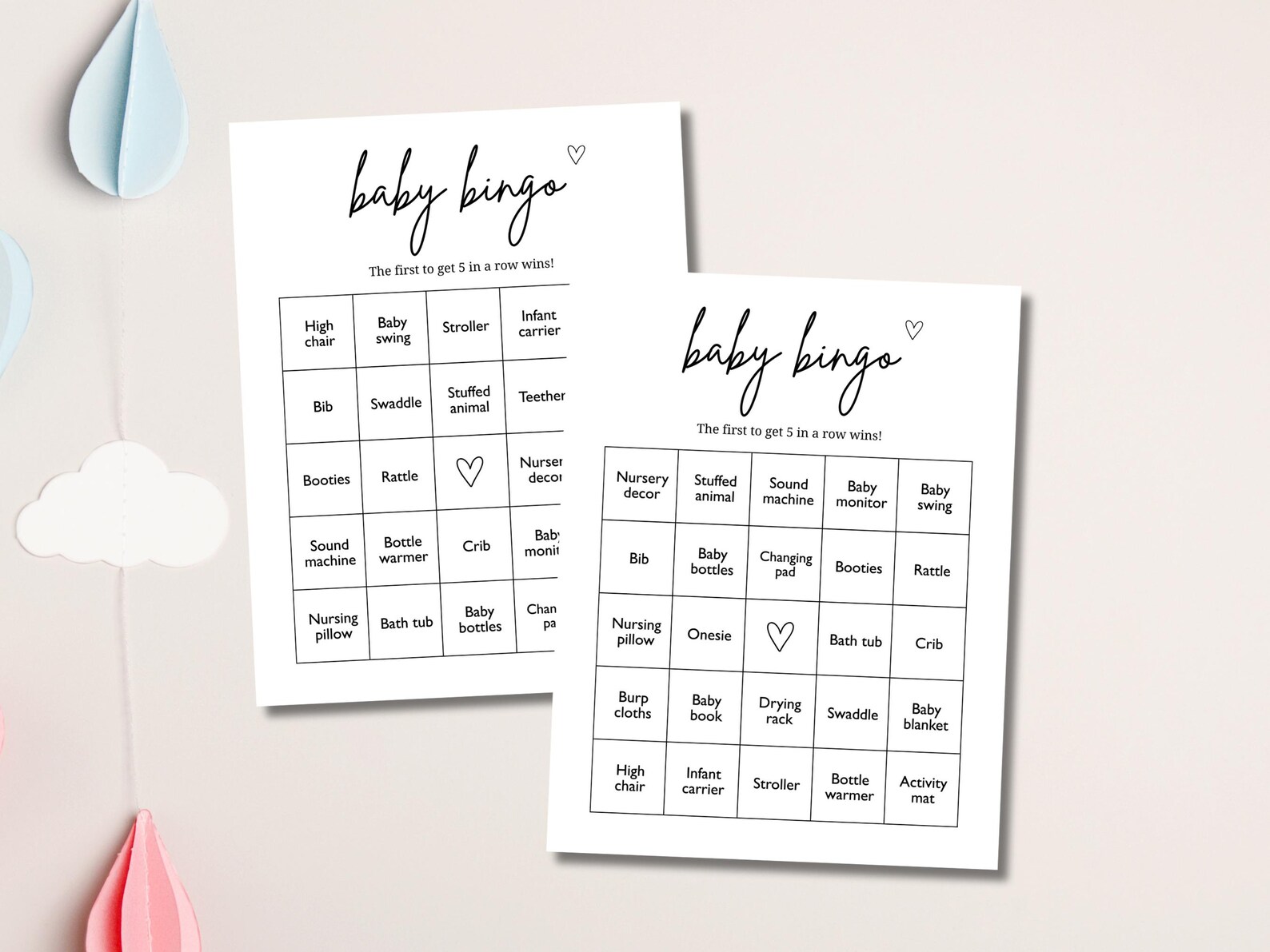 60 Prefilled Baby Shower Bingo Cards, Printable Baby Bingo Game, Unique ...