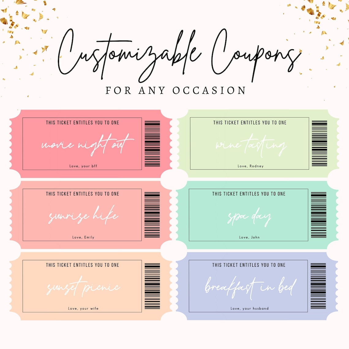 Custom Coupon Template, Gift Ticket Voucher, Birthday, Anniversary ...