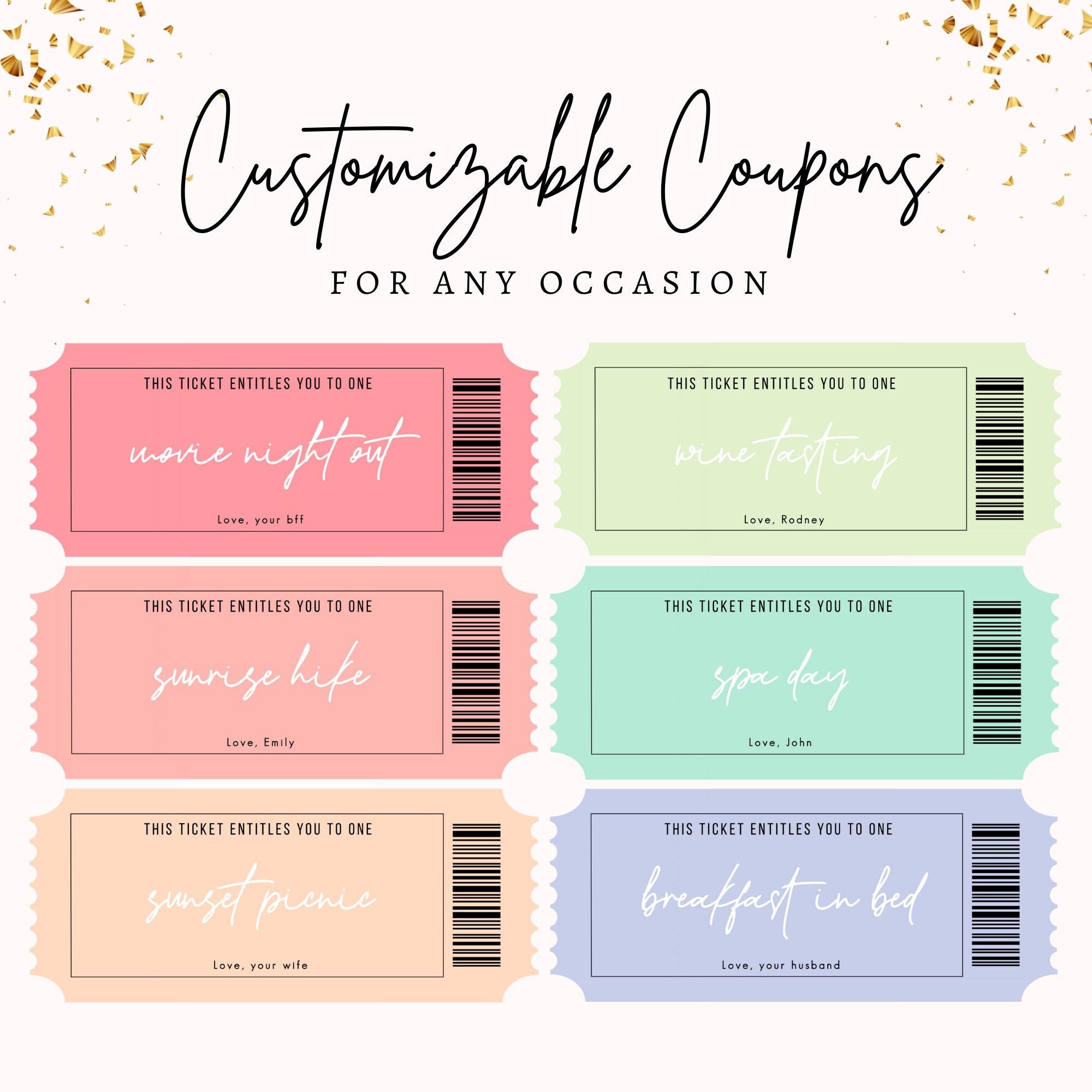 Custom Coupon Template, Gift Ticket Voucher, Birthday, Anniversary ...