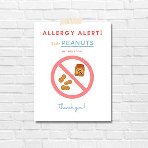 Peanut Allergy Alert Sign: Classroom, Daycare, School (PDF & PNG) - Etsy