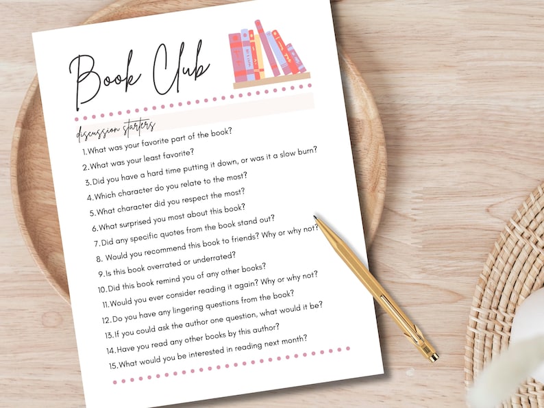 Printable Book Club Kit: Discussion Questions, Reading Log (instant ...
