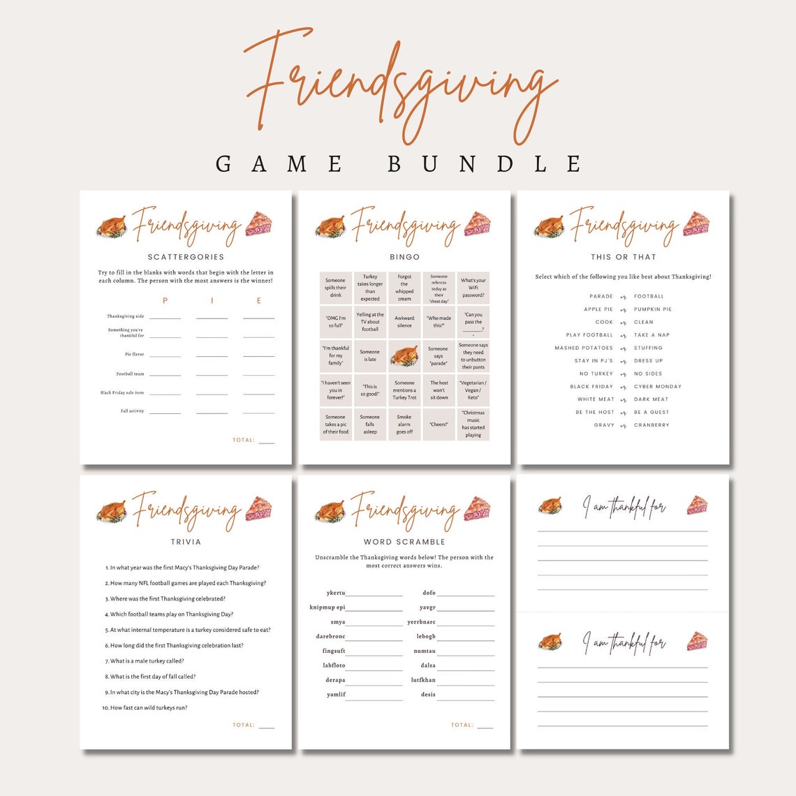 Friendsgiving Game Bundle,i Am Thankful For,thanksgiving Bingo ...