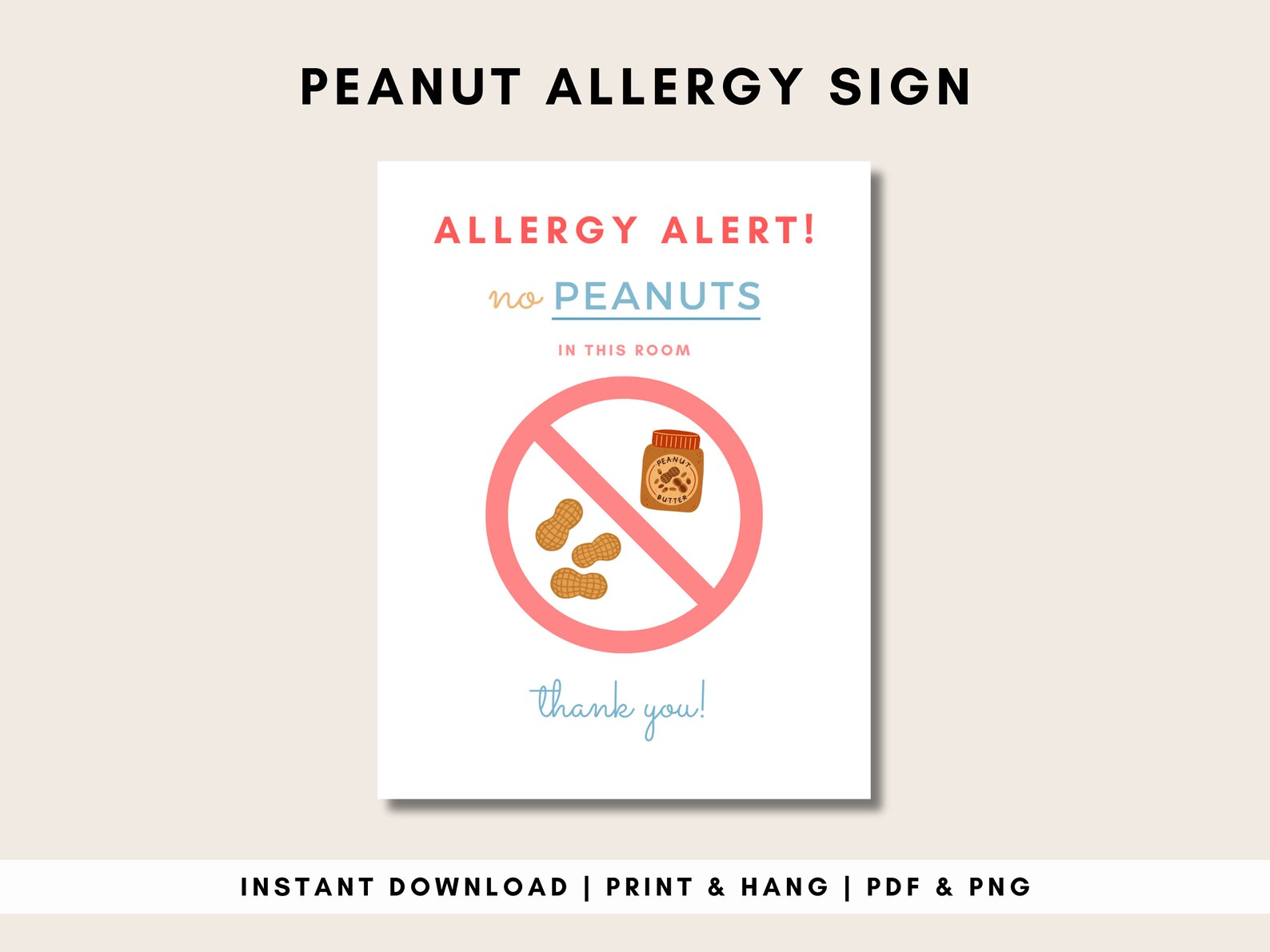 Peanut Allergy Alert Sign: Classroom, Daycare, School (PDF & PNG) - Etsy