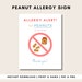 Peanut Allergy Alert Sign: Classroom, Daycare, School (PDF & PNG) - Etsy
