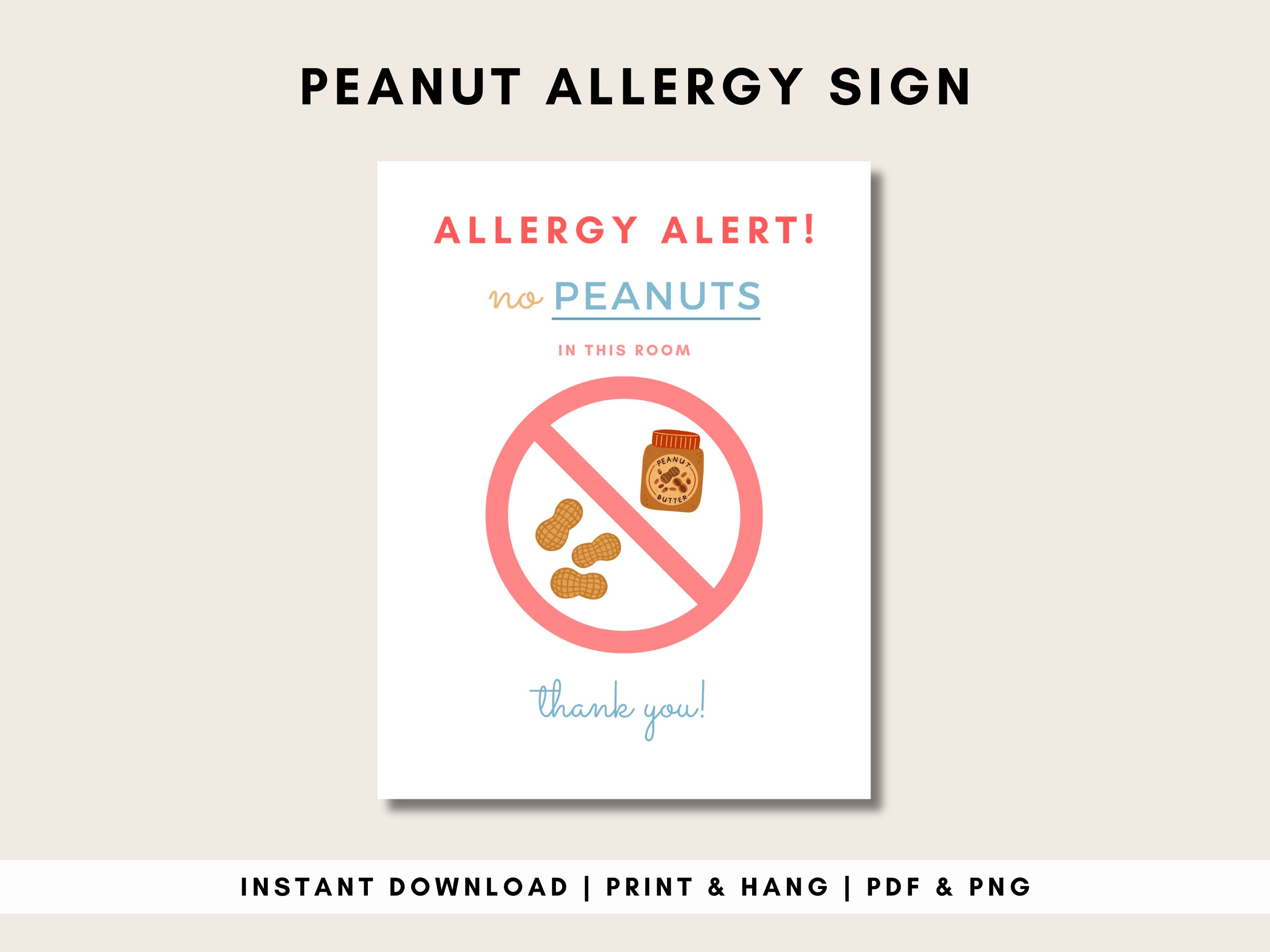 Printable Peanut Allergy Sign | Classroom Allergy Alert | Daycare Allergy Warning | School ...