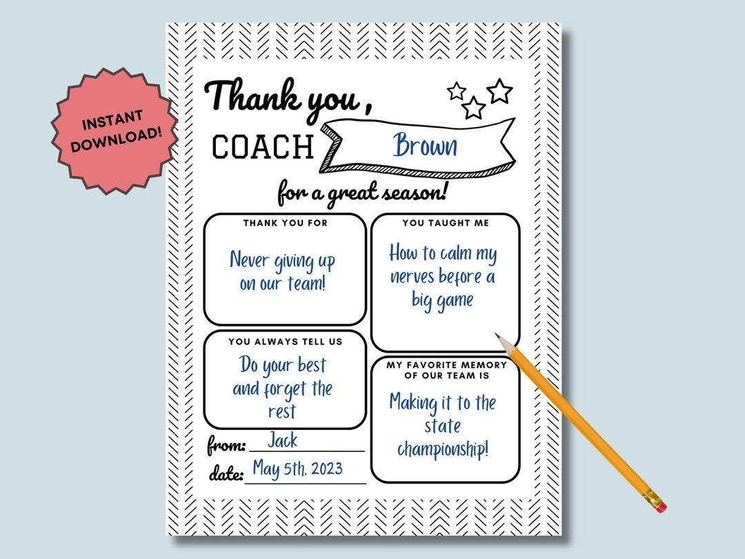 Coach Appreciation Thank You | Printable | Thanks Coach | Note Card ...
