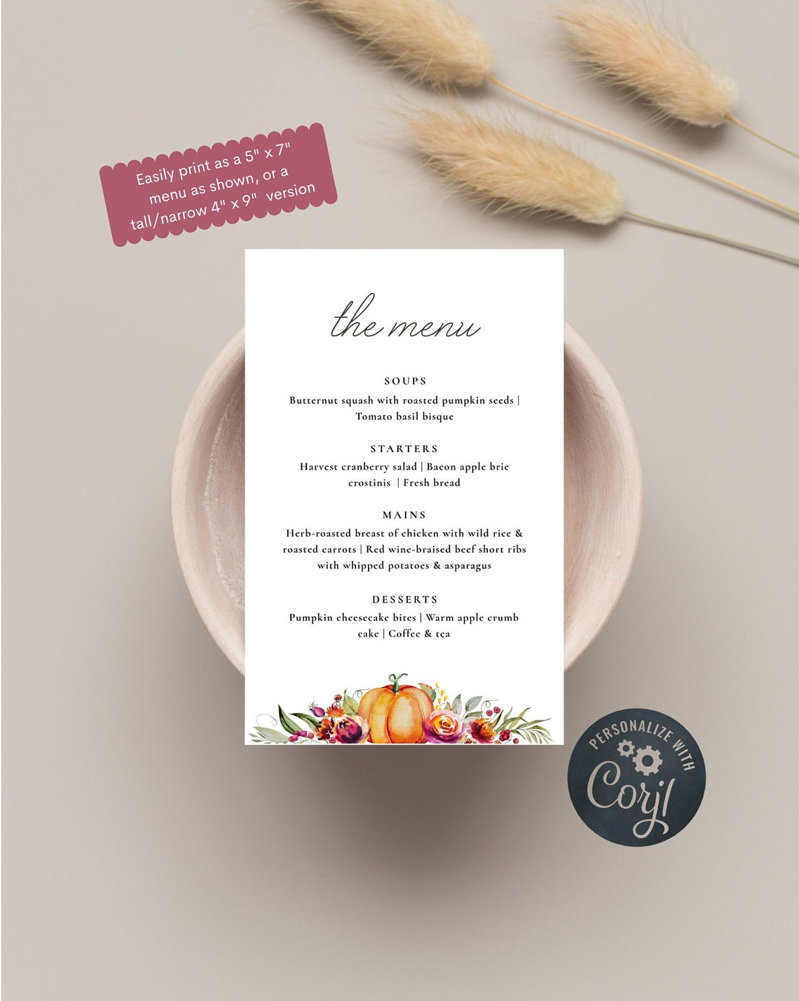 Fall Menu, Fall Menu Template, Fall Harvest Invitation, Printable Fall ...