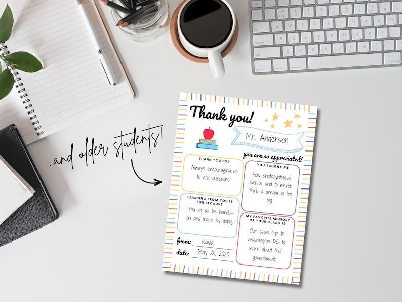 Teacher Appreciation Printable Thank You Note Card Teacher Appreciation ...