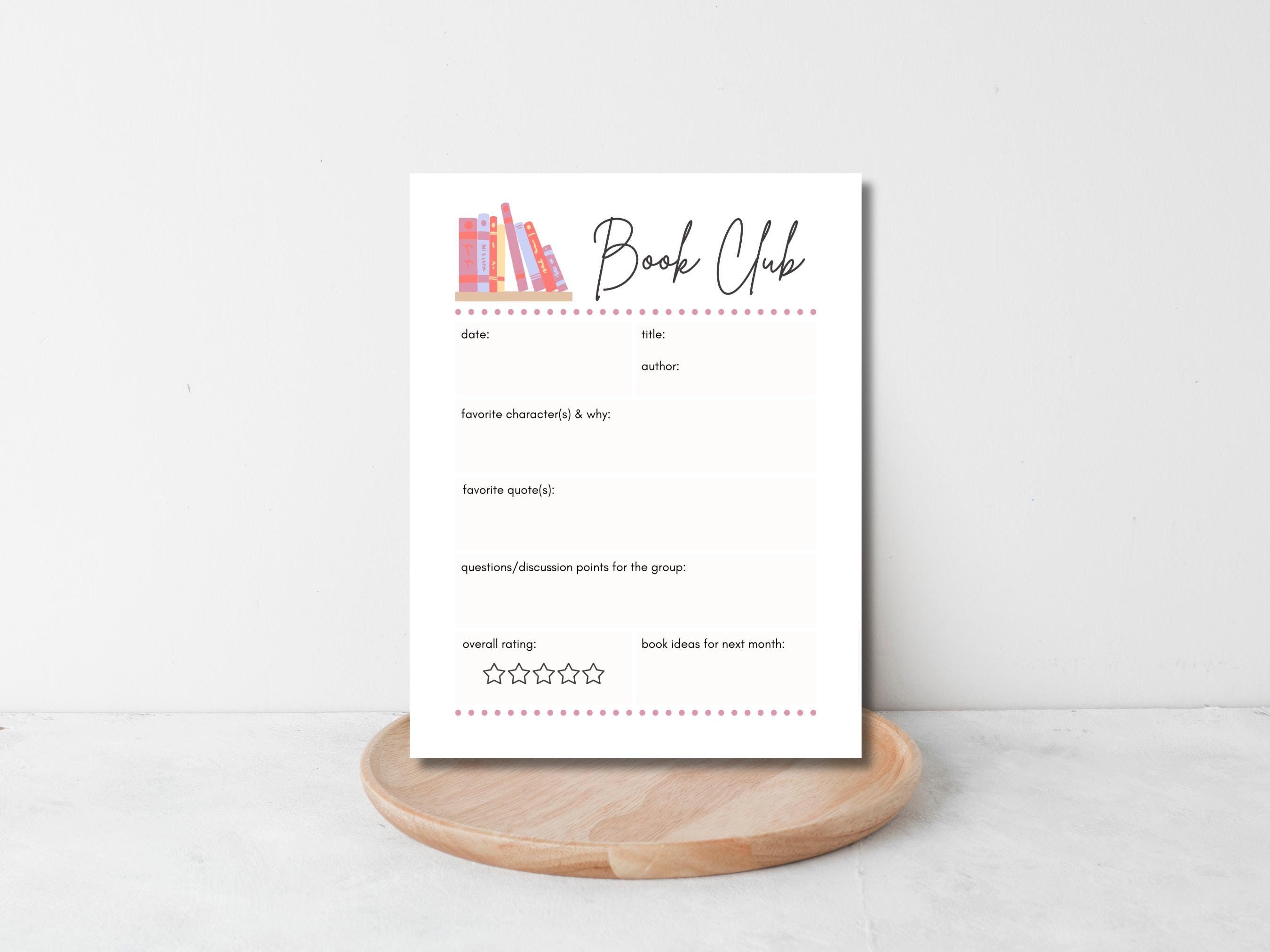 Printable Book Club Review Sheet: Discussion Questions (instant ...