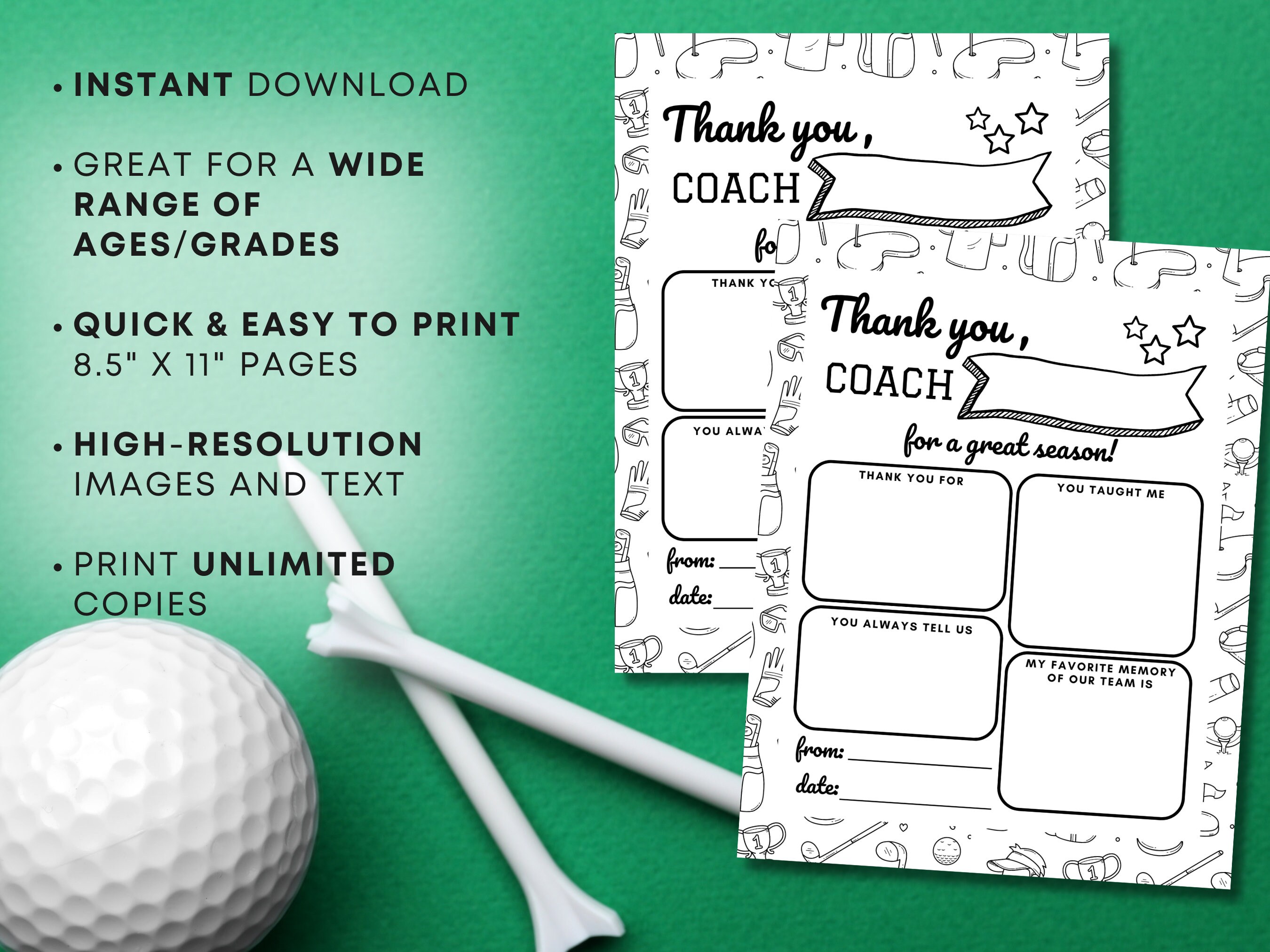 Golf Coach Appreciation Printable Thank You Note Card Coach - Etsy