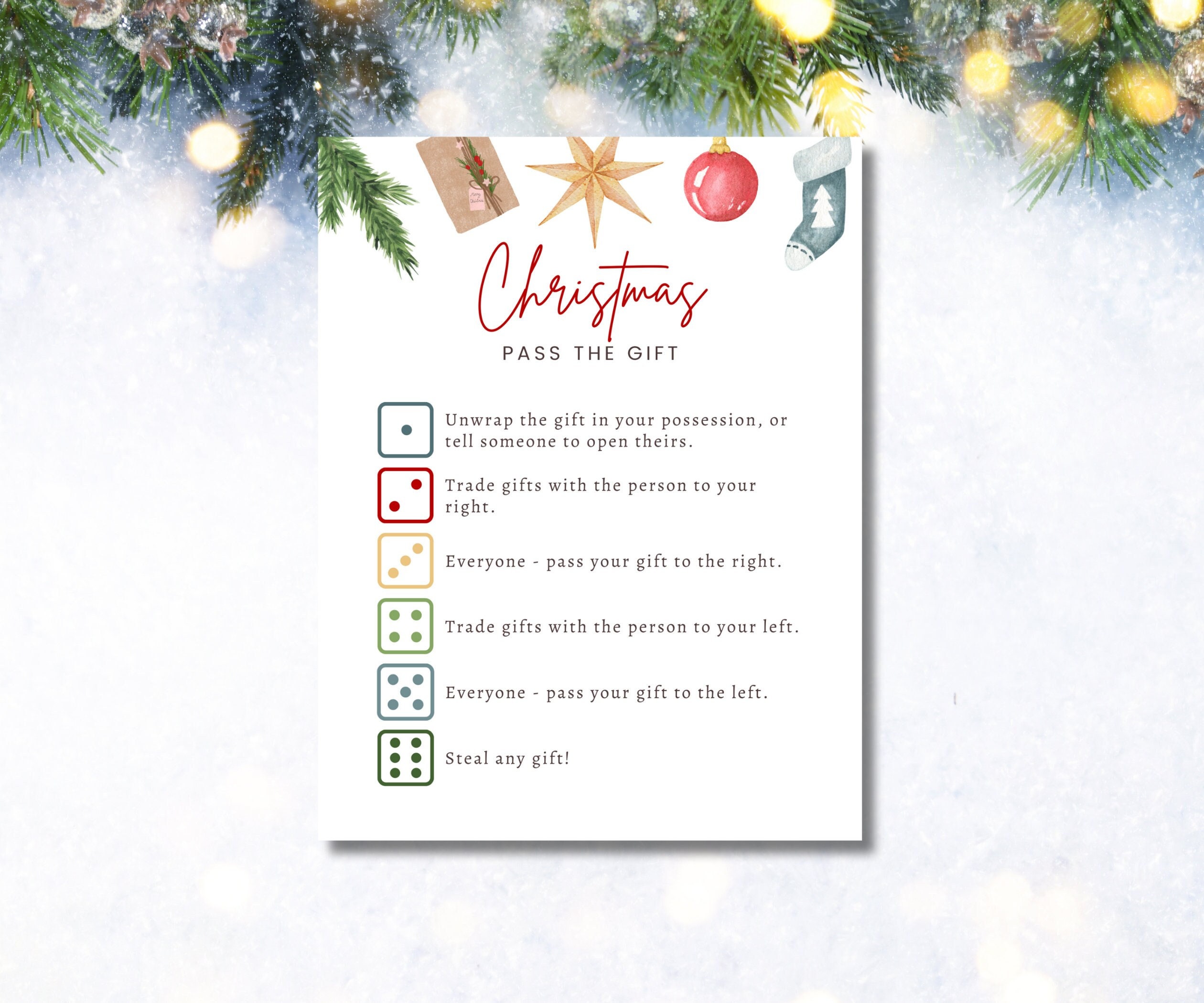 Pass the Gift Christmas Dice Game,gift Exchange,printable Games ...