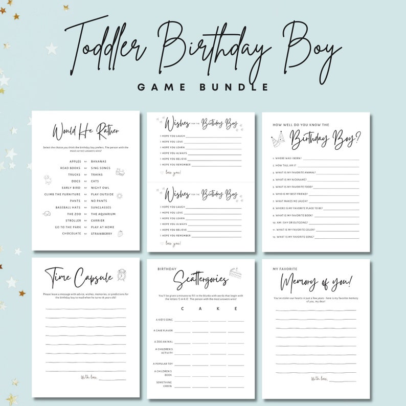 Birthday Boy Games Party for Him Printable Toddler Kids Bundle Decor ...