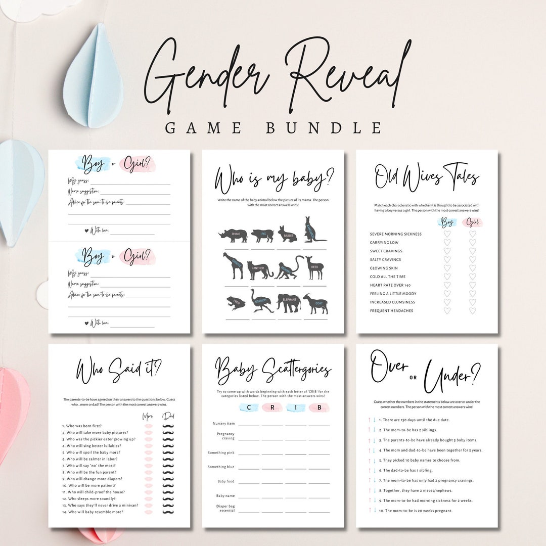 Gender Reveal Game Bundle,party Ideas,printable,baby Decorations,instant Download,boy or Girl ...