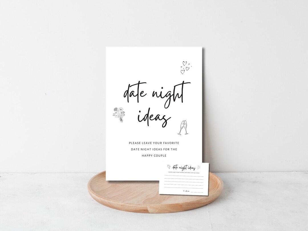 Date Night Ideas Card & Sign: Engagement Party Printable (digital ...