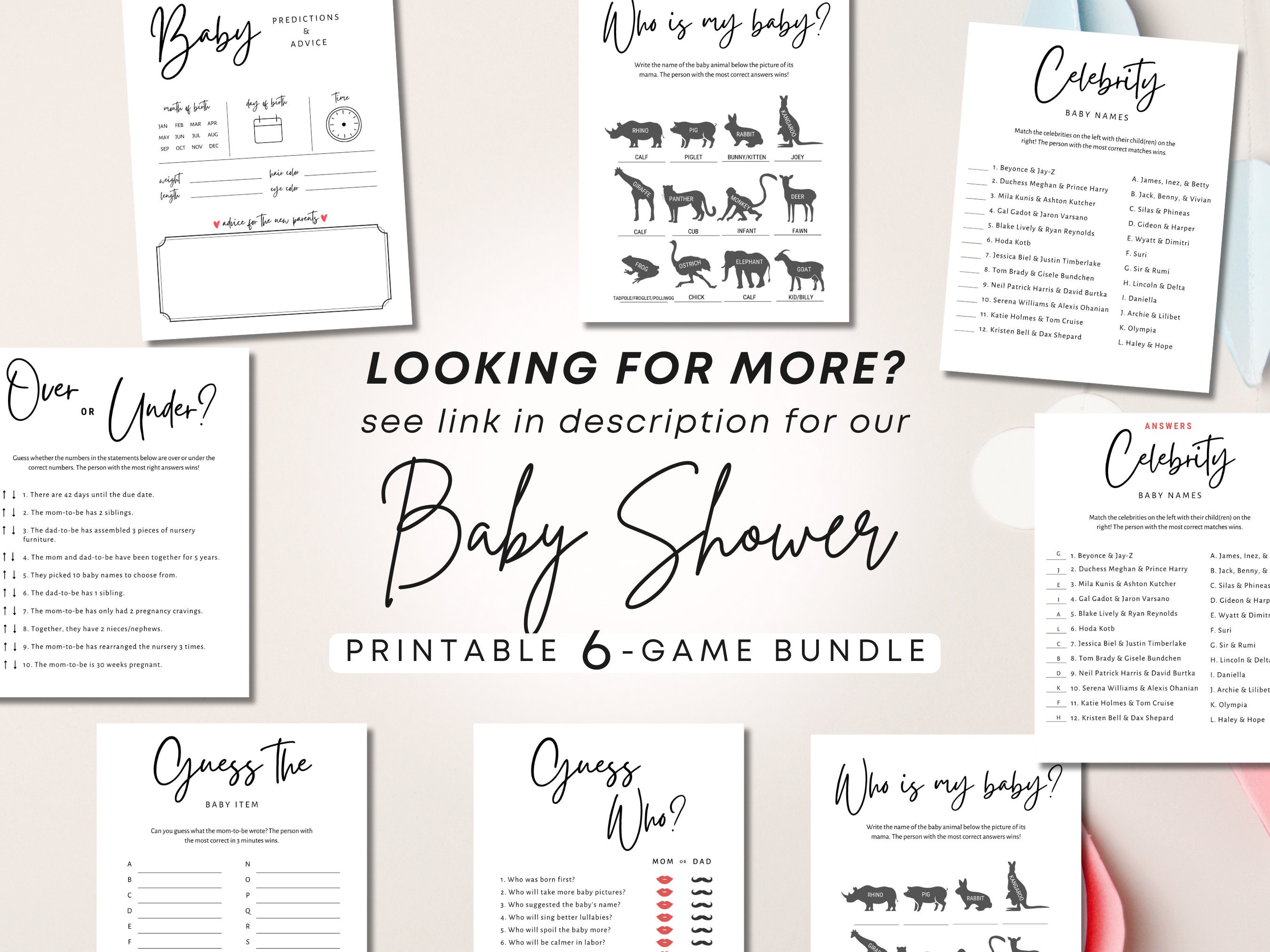 Guess the Baby Item Game: Printable Baby Shower Party (digital Download ...