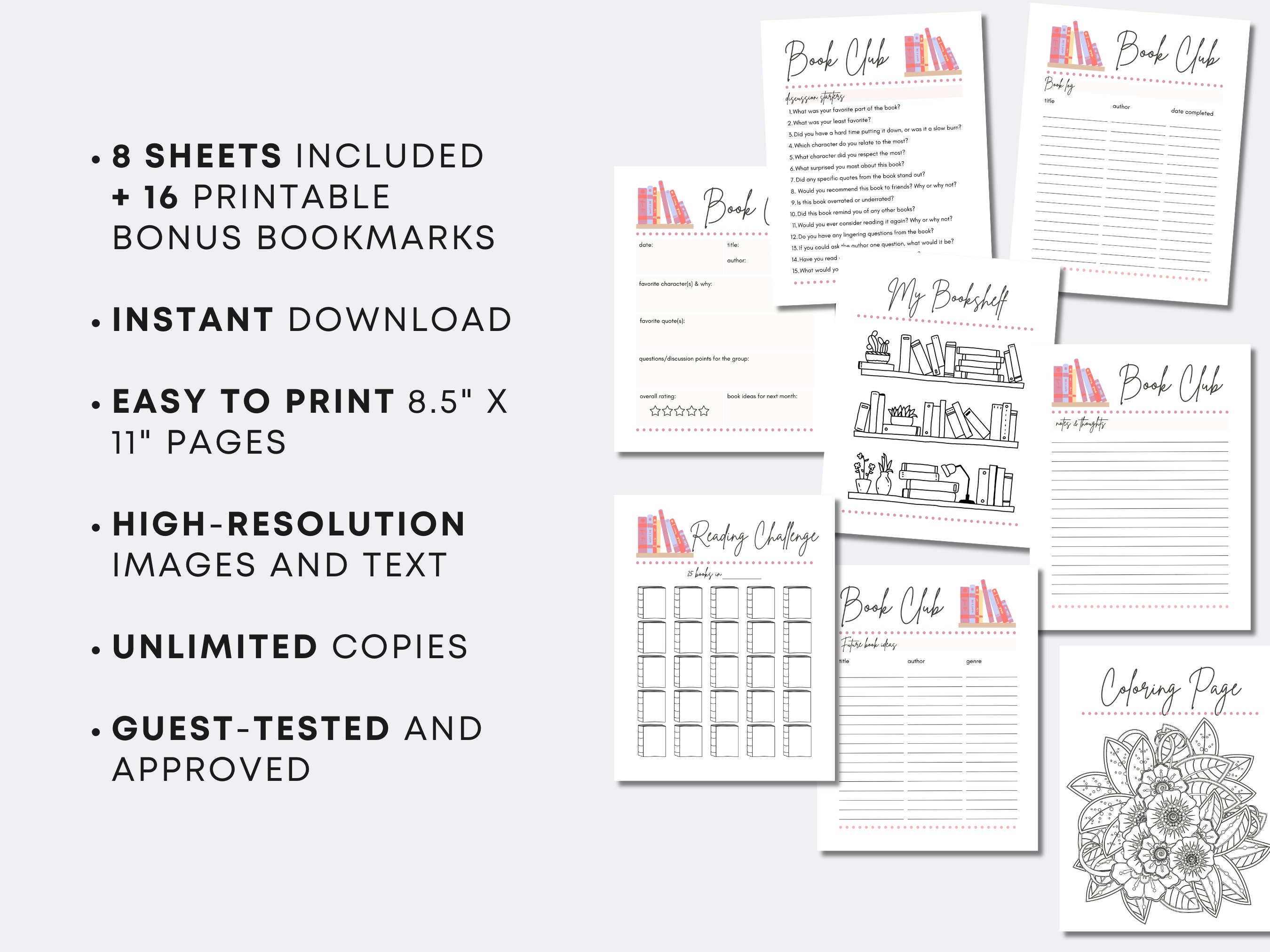 Book Club Discussion Bundle Printable Book Review Questions Journal ...