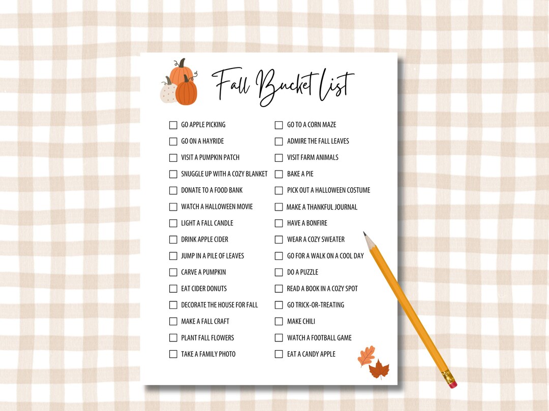 Fall Bucket List Printable | Family Fun Check List | Autumn Activities ...