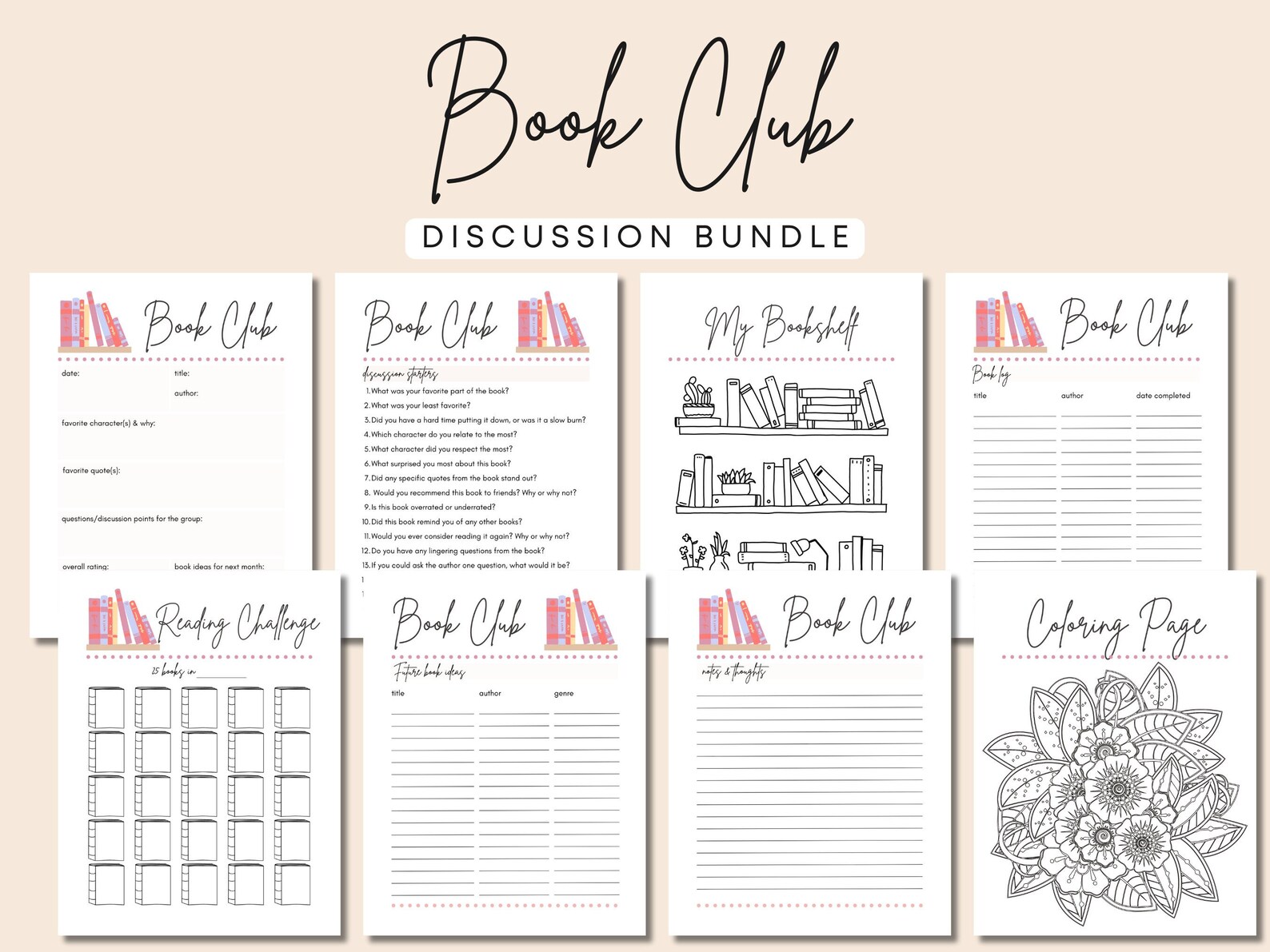 Book Club Discussion Bundle Printable Book Review Questions Journal ...