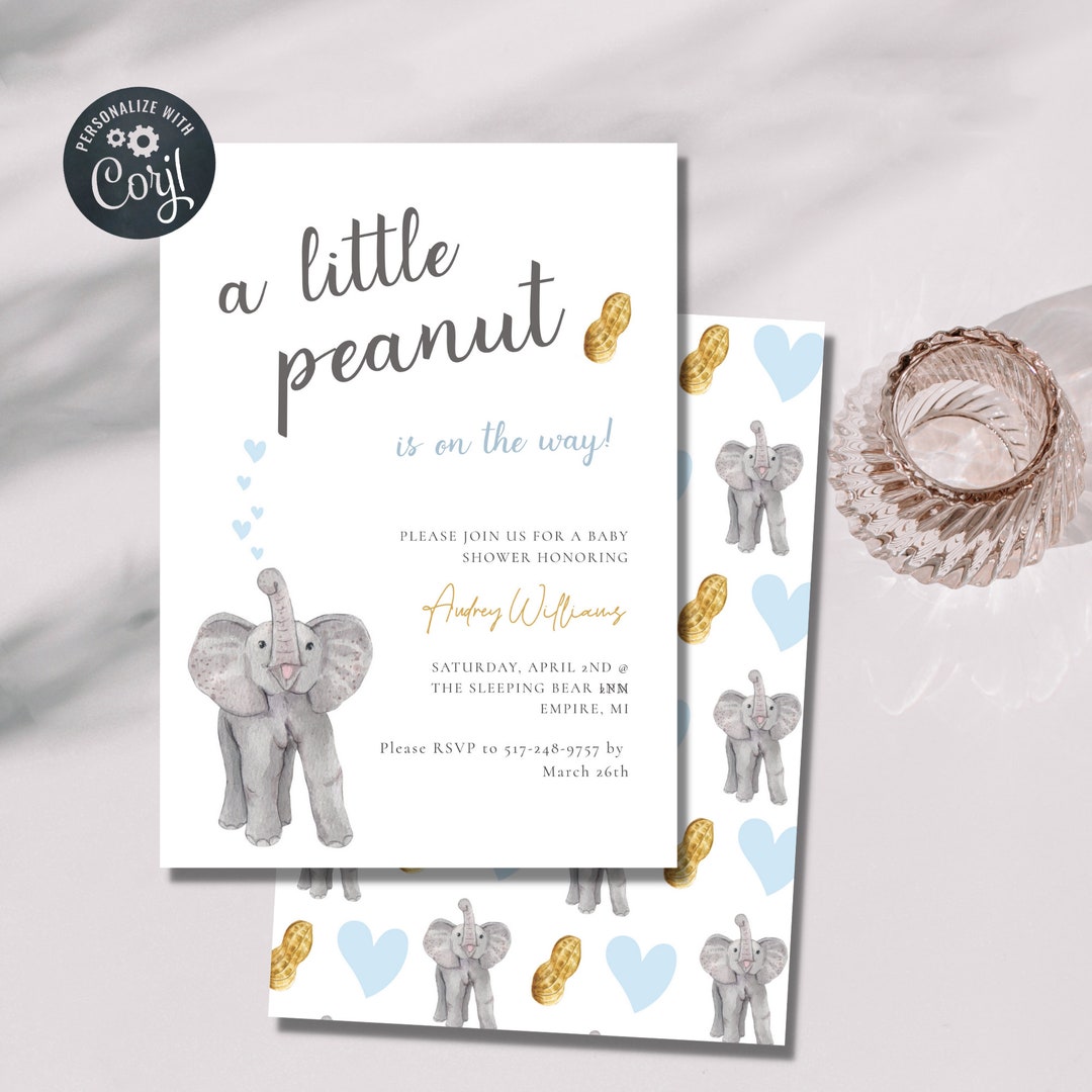 Elephant Baby Shower Printable Invitation Template, A Little Peanut on ...