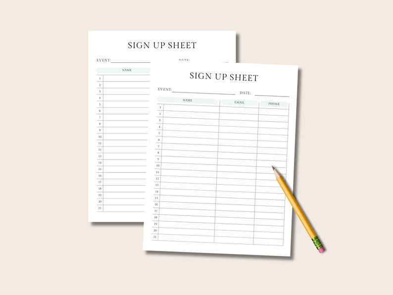 Printable Sign up Sheet: Minimalist Design (PDF Download) - Etsy UK