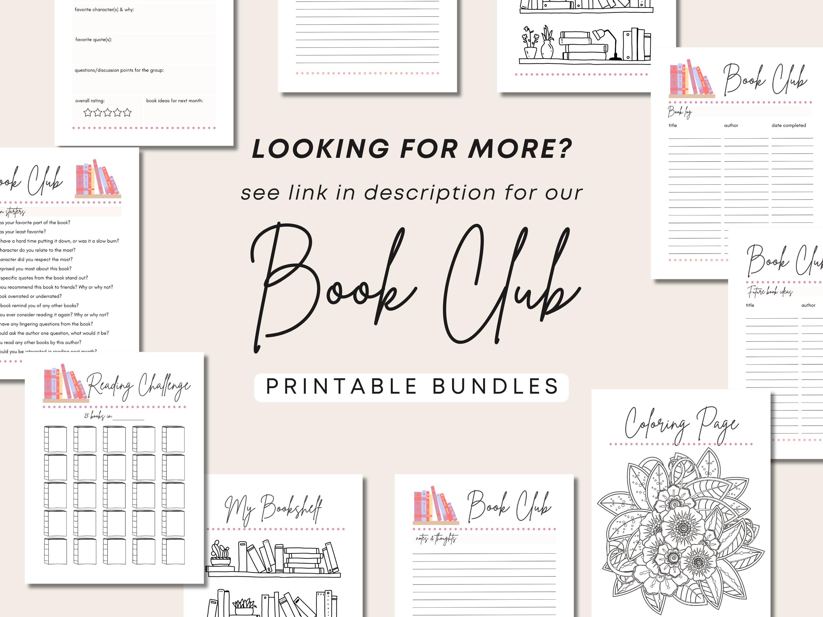 Printable Book Club Review Sheet: Discussion Questions (instant ...