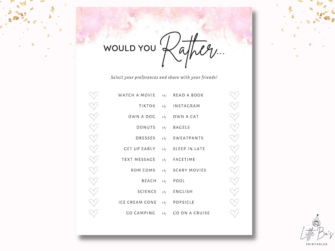 Sweet Sixteen 16 Birthday Game Printable | Would She Rather Game ...